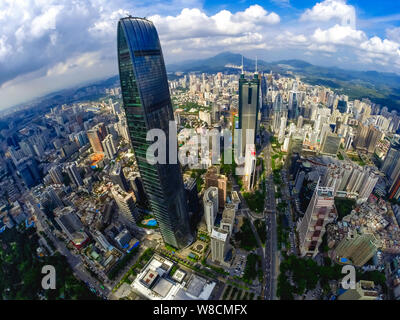 View of the KK100, tallest, formerly known as Kingkey 100, Shun Hing ...