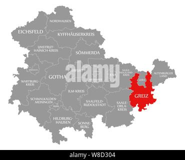 Modern Map - Thuringia map of Germany with counties and labels black ...