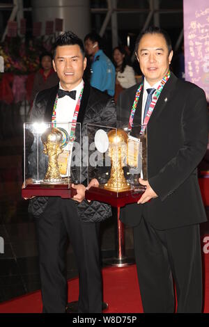 Hong Kong actor Ray Lui, right, poses with his wife Yang Xiaojuan ...