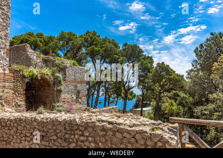 Italy, Capri, view and details of the archaeological remains of the ...