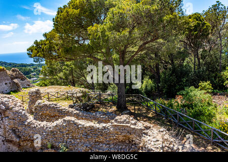 Italy, Capri, view and details of the archaeological remains of the ...