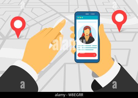 Flat cartoon car,smartphone and gps tracking mobile app,vector ...