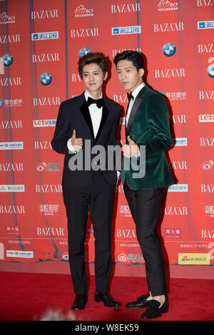 Chinese singers and actors Lu Han, left, and Jing Boran arrive on the ...