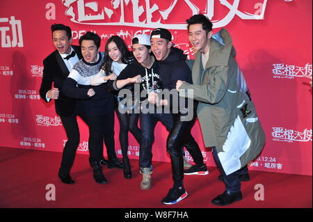 (From left) Chinese actor Deng Chao poses with Hong Kong actor and TV ...