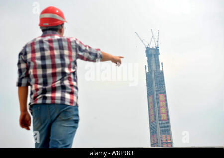The 117-story Tianjin 117 Tower is under construction in Tianjin, China ...