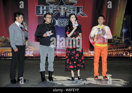 (From left) Chinese TV host Wang Han, actor Wu Xiubo, Hong Kong actress ...