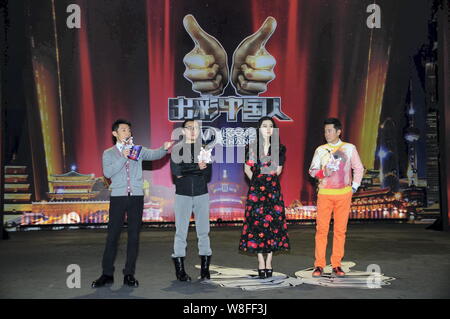 (From left) Chinese TV host Wang Han, actor Wu Xiubo, Hong Kong actress ...