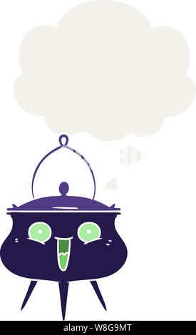 halloween cauldron cartoon with thought bubble in smooth gradient style ...