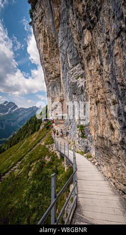 Famous tavern in the Alpstein mountains at Wildkirchli Switzerland ...