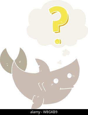 cartoon shark asking question with thought bubble in comic book style ...