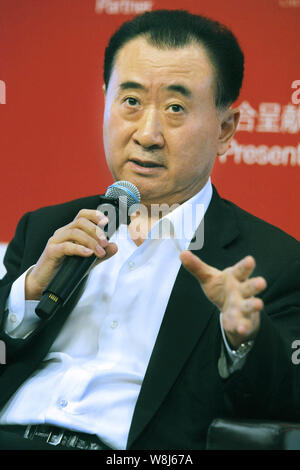 --FILE--Wang Jianlin, Chairman of Dalian Wanda Group, delivers a speech ...