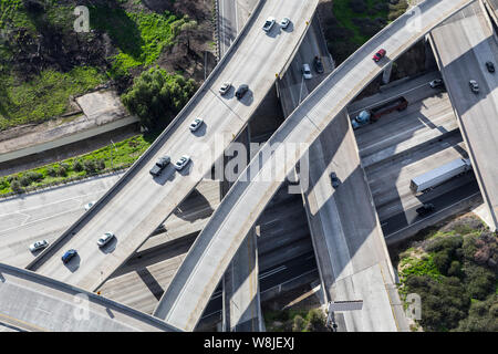 Aerial view of Route 118 freeway and Rocky Peak Park between Simi ...