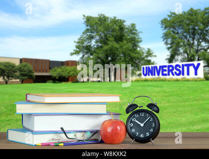 book and university campus (very blurred and composed background Stock ...