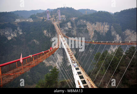 View of the world's longest and highest glass-bottomed bridge over the ...