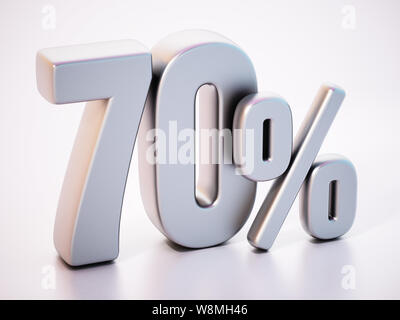 A 3D illustration of a 70 percent sign on an orange background ...