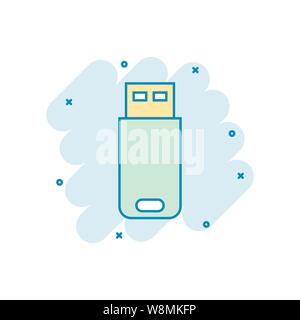 Usb drive icon in comic style. Flash disk vector cartoon illustration ...