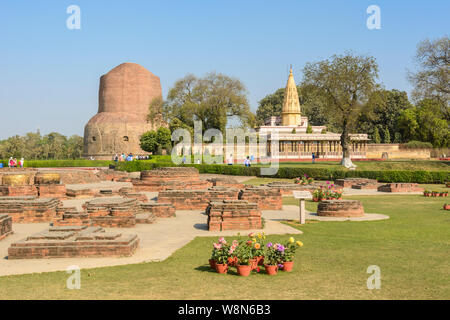 A Jain Temple. Sarnath, Uttar Pradesh, India. The Dhamek Stupa is Stock ...