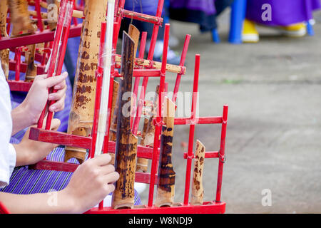 Angklung, traditional wood music instrument played in West Java ...