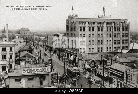 [ 1920s Japan - Shinjuku, Tokyo ] — Streetcars and cars in Tokyo’s ...