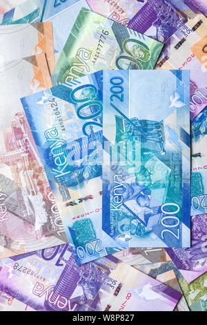 New 2019 Kenyan 200 Shilling bank notes on top of other bank notes in ...