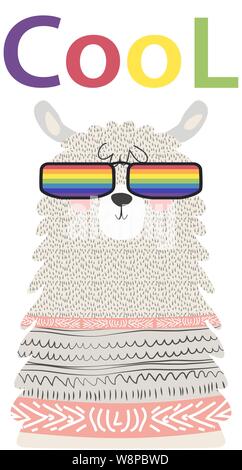 Lama in the Scandinavian style, fashionable, cool, in rainbow glasses ...
