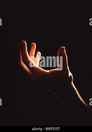 Human hand with open palm light gray background Stock Photo - Alamy