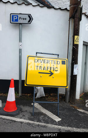 August 2019 - Diverted traffic road highway sign in the UK Stock Photo ...