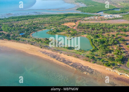 Aerial view of Alexander Lake and East Point Beach in the city of ...