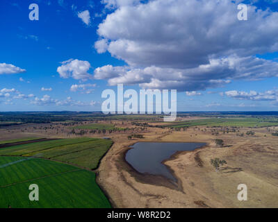 Aerial of lucerne crop grown with a centre pivot irrigation system and ...