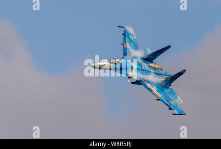 Sukhoi SU-27 Flanker 39 of the Ukrainian Air Force with blue digital ...