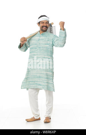 Farmer standing with a pick axe isolated on white background Stock ...