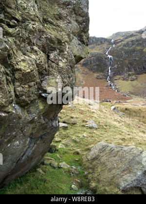 View from beside Pudding Stone boulder of Low Water beck waterfall ...