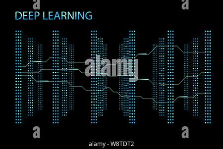 3D Neural network with six layers. Illustration of structured big data for presentations ...