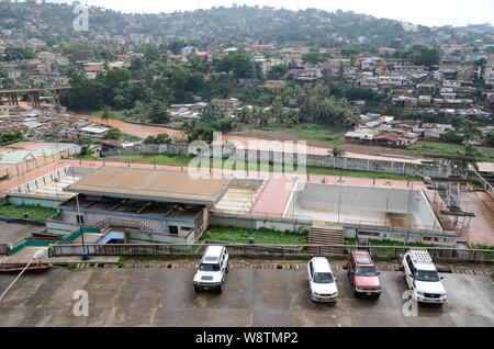 Outdoor swimming pool at the National Stadium, Freetown, Sierra Leone ...