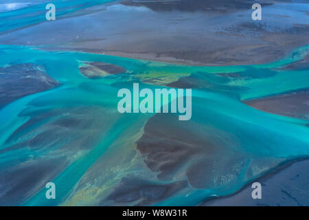 Amazing aerial view of glacier riverbed, delta in Iceland Stock Photo ...