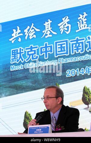 Allan Gabor, Managing Director of Merck Serono, delivers a speech the ...