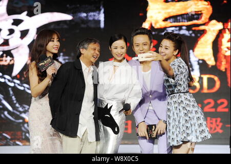 Chinese actress Jiang Yiyan, left, and Hong Kong actor Sean Andy arrive ...