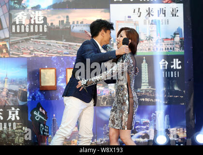 Taiwanese singer and actress Landy Wen poses during a press conference ...