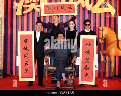 (Back from left) Chinese actor Shen He, better known by his stage name ...