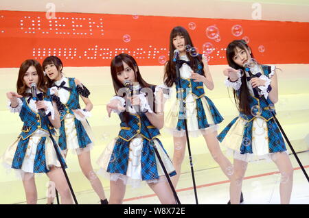 Members of Chinese idol group SNH48 perform during an episode of Hunan ...