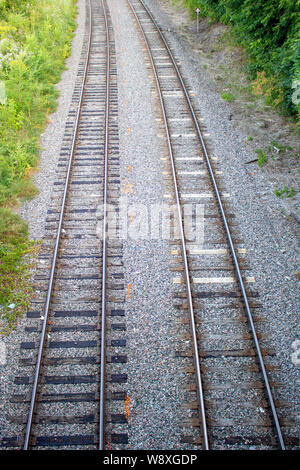 A pair of railway tracks viewed from above Stock Photo - Alamy