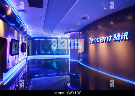 --FILE--A logo of Tencent is seen at the headquarters of Tecent in ...