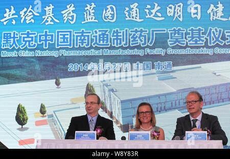 Allan Gabor, left, Managing Director of Merck Serono, speaks during the ...