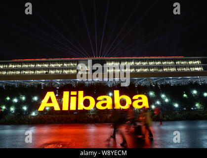 --FILE--The logo of Alibaba in front of the headquarters of Chinese e ...