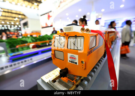 --FILE--Models of railway construction machines are on display at the ...