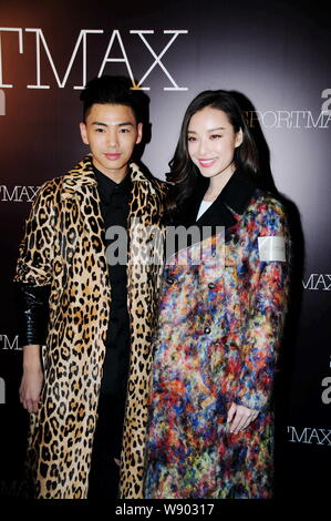 Chinese actress Ni Ni, right, poses with American-born Chinese singer ...