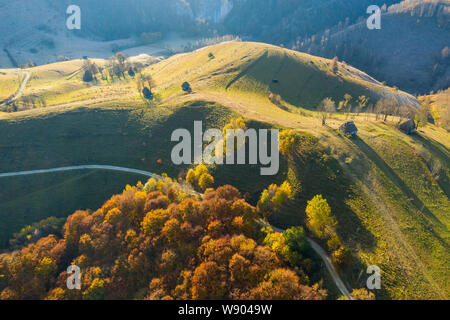 Autumn countryside aerial drone image in Transylvania, Romania Stock ...