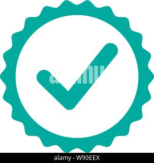 Valid Seal icons set. Blue and green circles with tick and shadow. Flat ...