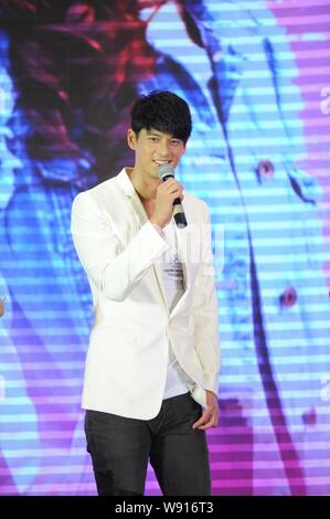 Taiwanese model and actor Dylan Kuo speaks at the premiere for his new ...