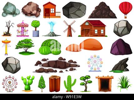 Collection of outdoor nature themed objects and plant elements ...